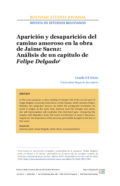 (PDF) Aparición y desaparición del camino amoroso en la obra de Jaime Saenz: Análisis de un ...