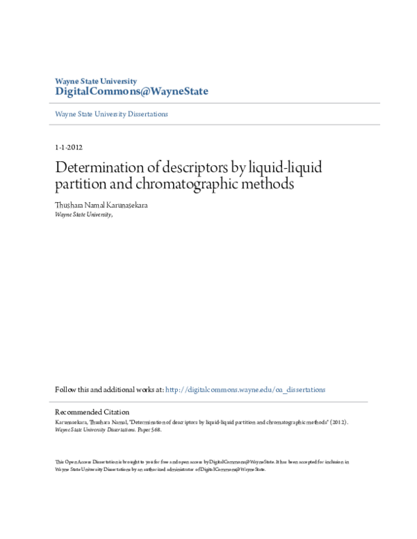 (PDF) Determination of descriptors by liquid-liquid partition and chromatographic methods