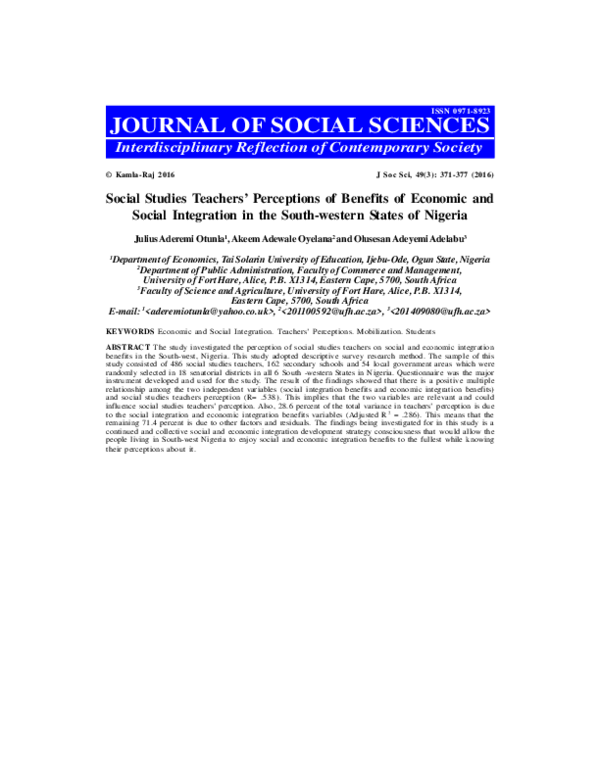 PDF Social Studies Teachers Perceptions Of Benefits Of Economic And Social Integration In The pdf-social-studies-teachers-perceptions-of-benefits-of-economic-and-social-integration-in-the