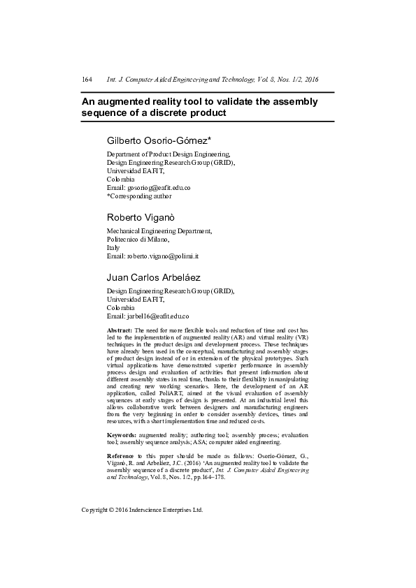 (PDF) An augmented reality tool to validate the assembly sequence of a ...