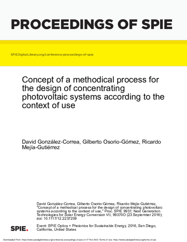 (PDF) Concept of a methodical process for the design of concentrating photovoltaic systems ...