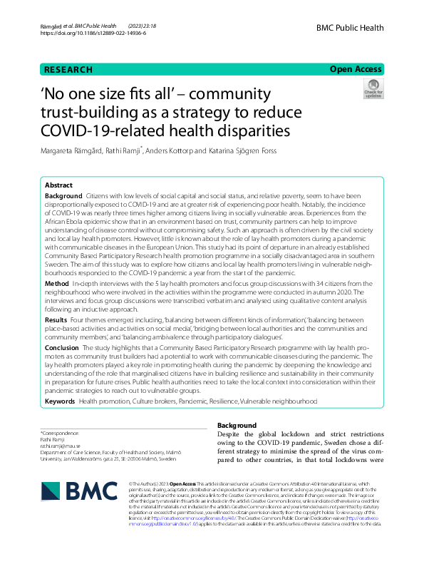 (PDF) ‘No one size fits all’ – community trust-building as a strategy ...