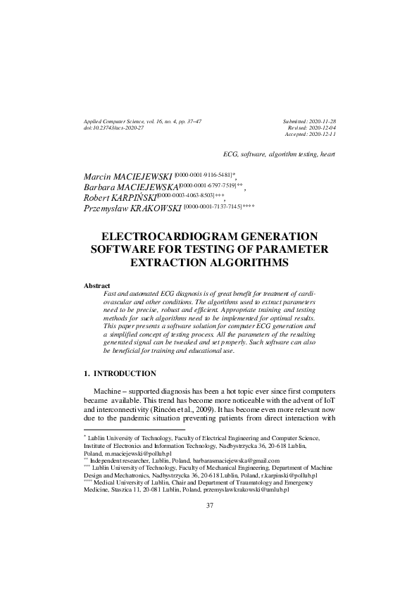 Pdf Electrocardiogram Generation Software For Testing Of Parameter Extraction Algorithms 