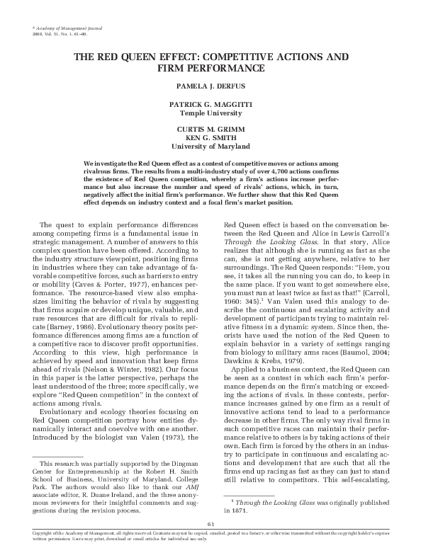 (PDF) The Red Queen Effect: Competitive Actions And Firm Performance