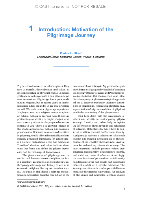 (PDF) D. Liutikas Introduction: Motivation of the Pilgrimage Journey