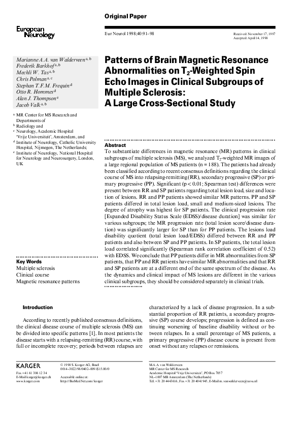 (PDF) Patterns of Brain Magnetic Resonance Abnormalities on T2-Weighted Spin Echo Images in ...