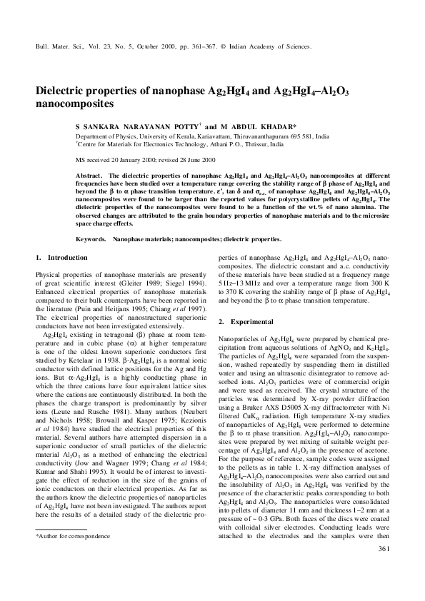 (PDF) Dielectric properties of nanophase Ag2HgI4 and Ag2HgI4-Al2O3 ...