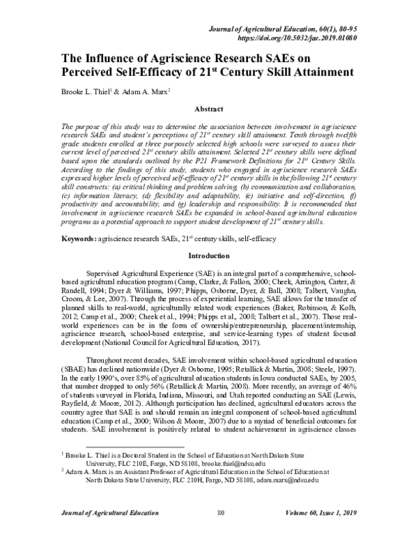 (PDF) The Influence of Agriscience Research SAEs on Perceived Self ...