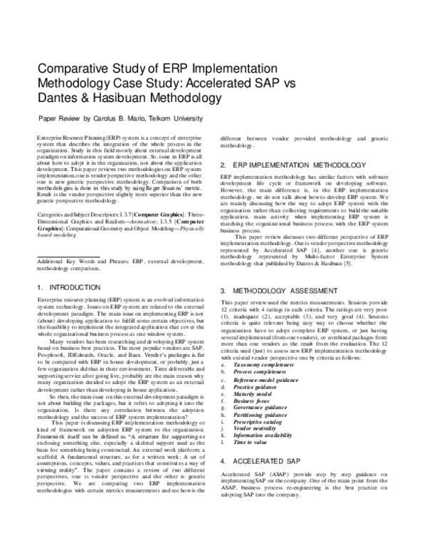 (PDF) Comparative Study of Erp Implementation Methodology Case Study ...