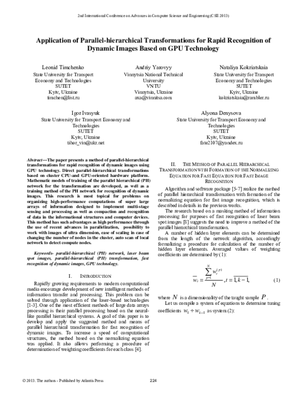 Pdf Application Of Parallel Hierarchical Transformations For Rapid Recognition Of Dynamic