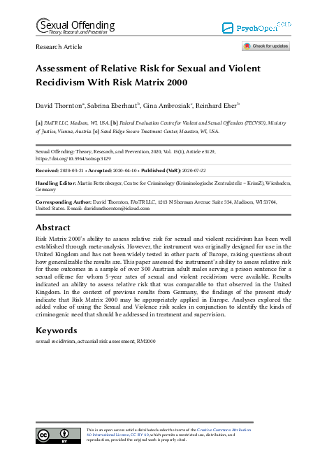 (PDF) Assessment of relative risk for sexual and violent recidivism ...
