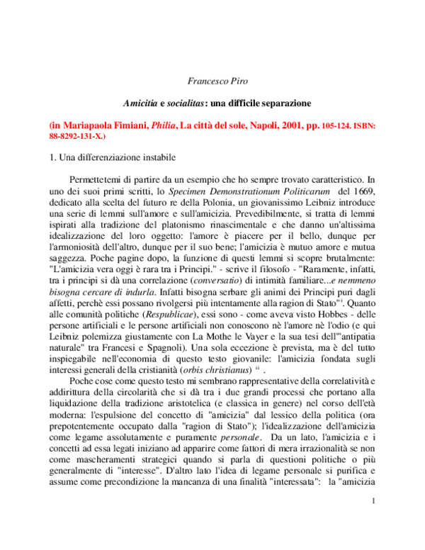 (PDF) Amicizia e socialitas: una difficile separazione | Francesco Piro ...
