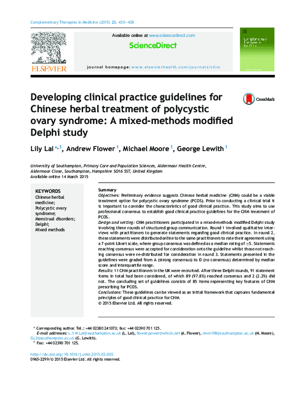 (PDF) Developing clinical practice guidelines for Chinese herbal treatment of polycystic ovary ...