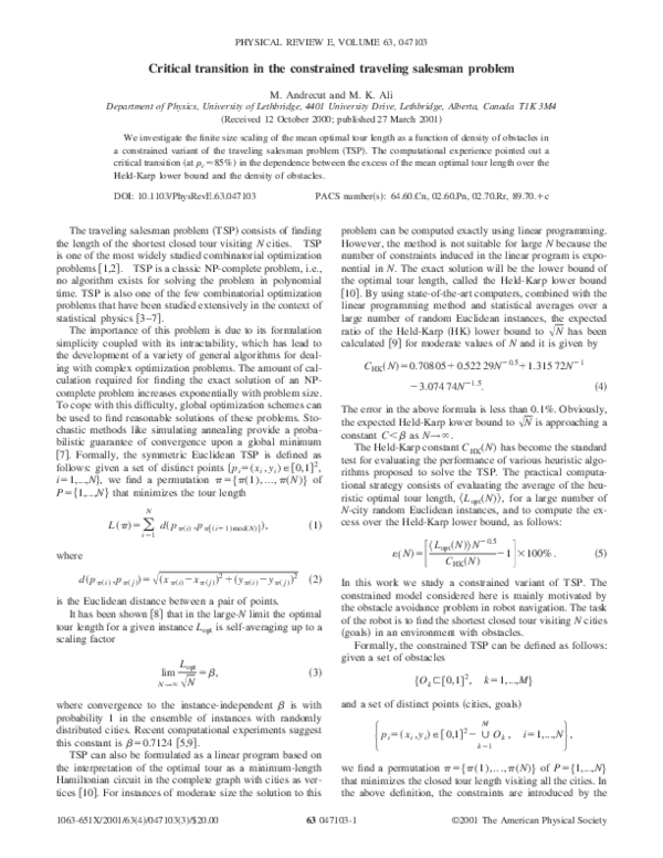 (PDF) Critical transition in the constrained traveling salesman problem ...