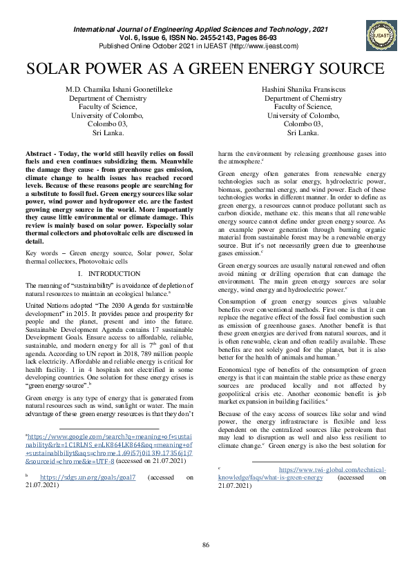 (PDF) Solar Power as a Green Energy Source