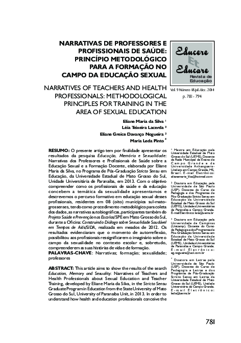 Pdf Narrativas De Professores E Profissionais De Saúde Princípio 3523