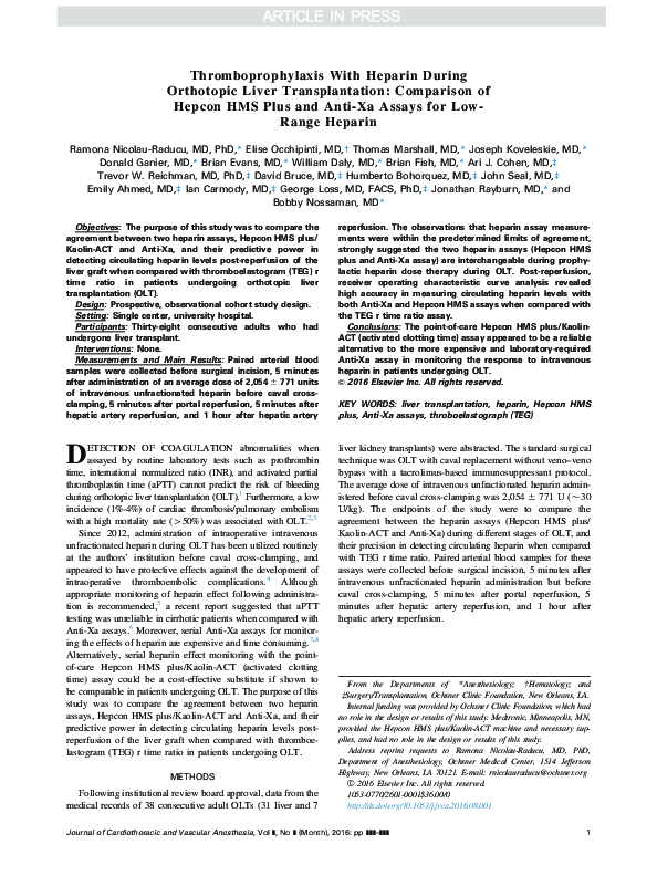 (PDF) Thromboprophylaxis With Heparin During Orthotopic Liver ...