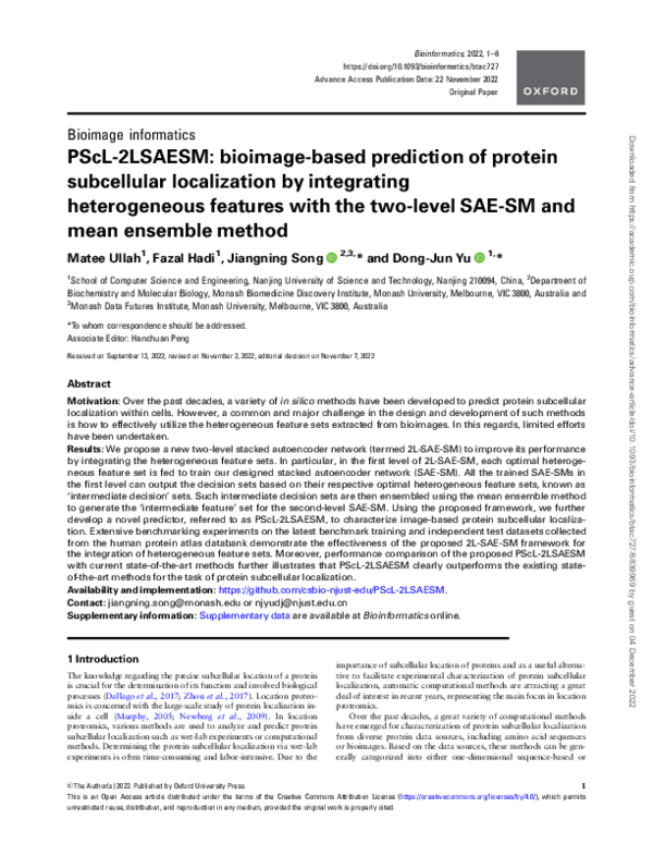(PDF) PScL-2LSAESM: bioimage-based prediction of protein subcellular localization by integrating ...