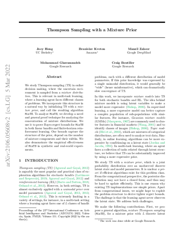 (PDF) Thompson Sampling with a Mixture Prior