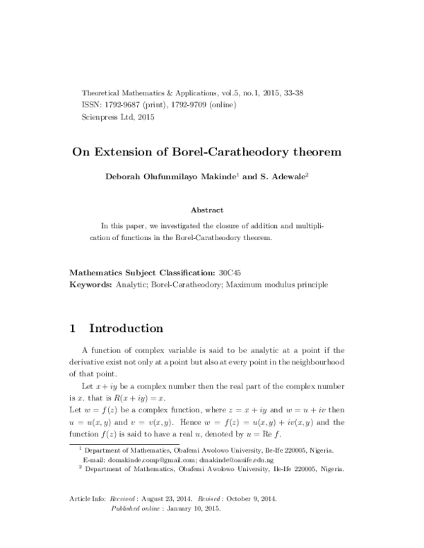 (PDF) On Extension of Borel-Caratheodory theorem