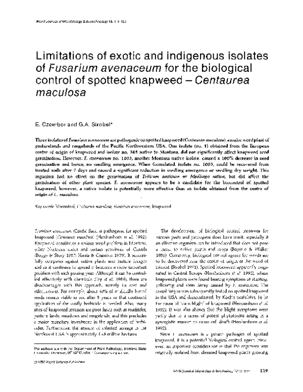 (PDF) Limitations of exotic and indigenous isolates ofFusarium ...