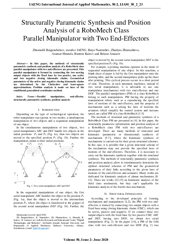 Pdf Structurally Parametric Synthesis And Position Analysis Of A Robomech Class Parallel