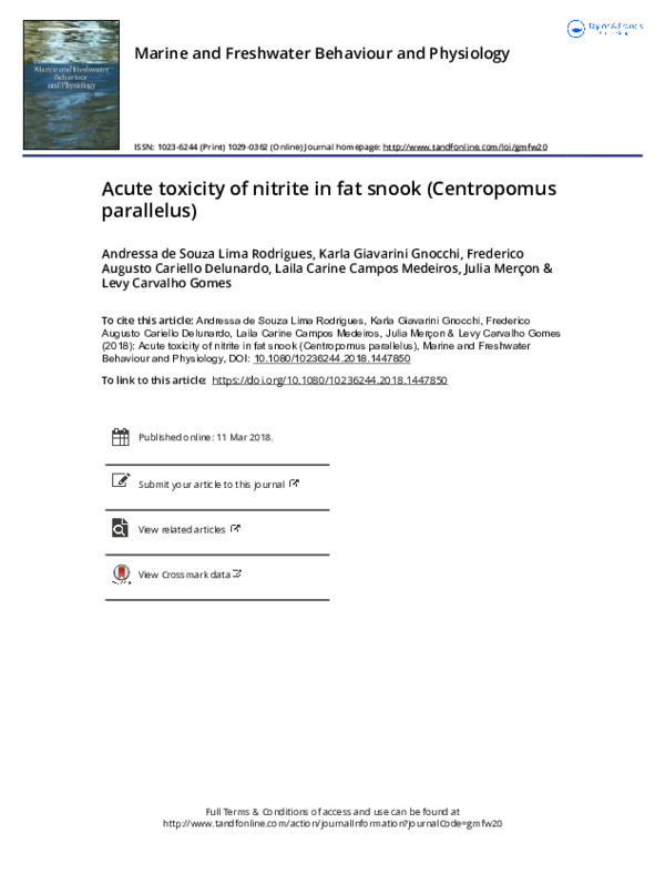 (PDF) Acute toxicity of nitrite in fat snook (Centropomus parallelus)