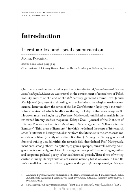 (PDF) Introduction: Literature: text and form of social communication