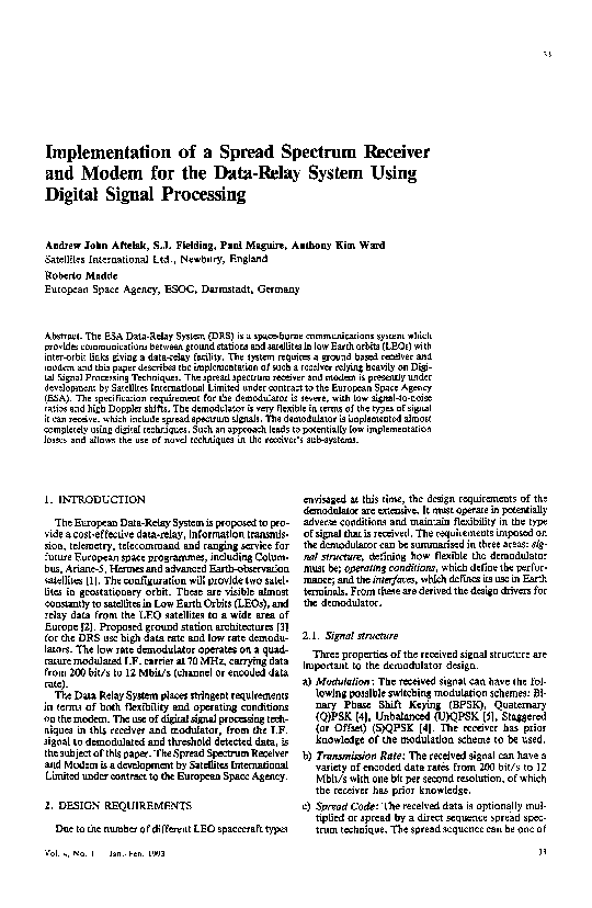 (PDF) Implementation of a Spread Spectrum Receiver and Modem for the Data-Relay System Using ...