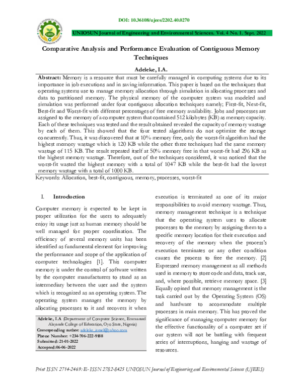 (PDF) Comparative Analysis and Performance Evaluation of Contiguous ...