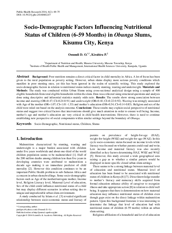 (PDF) Socio-Demographic Factors Influencing Nutritional Status of Children (6-59 Months) in ...