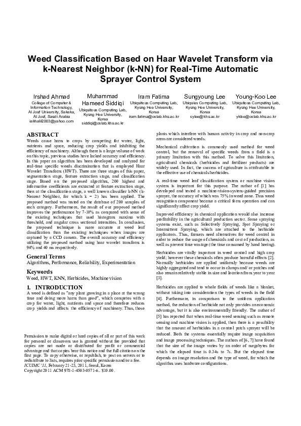 (PDF) Weed classification based on Haar wavelet transform via k-nearest neighbor (k-NN) for real ...