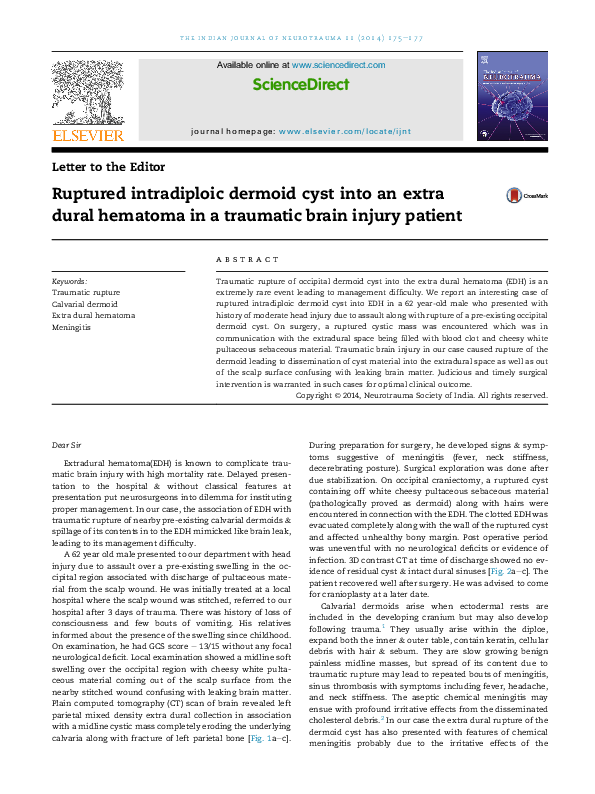 (PDF) Ruptured intradiploic dermoid cyst into an extra dural hematoma ...