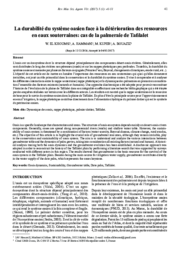 (PDF) La durabilité du système oasien face à la détérioration des ...