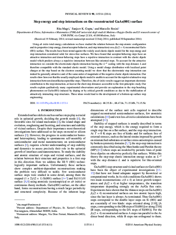 (PDF) Step energy and step interactions on the reconstructed GaAs(001 ...