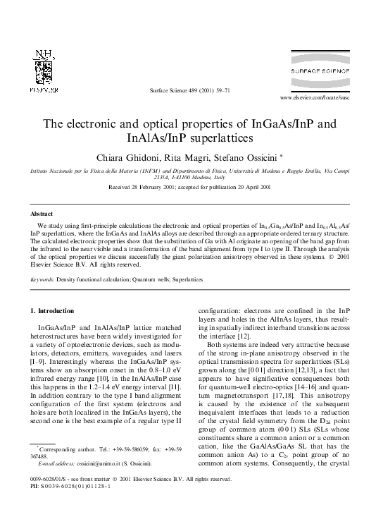 (PDF) The electronic and optical properties of InGaAs/InP and InAlAs/InP superlattices