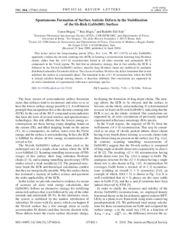 (PDF) Spontaneous Formation of Surface Antisite Defects in the ...