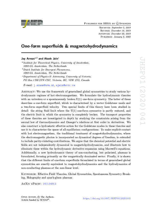(PDF) One-form superfluids & magnetohydrodynamics