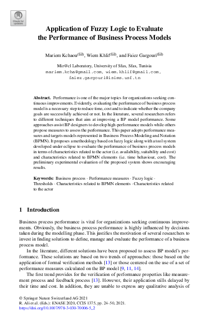 (PDF) Application of Fuzzy Logic to Evaluate the Performance of Business Process Models