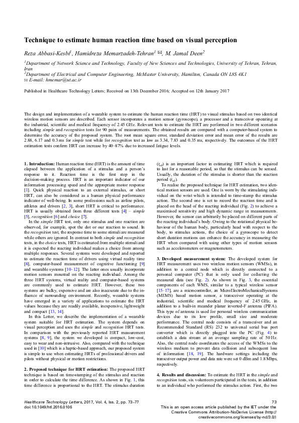 (PDF) Technique to estimate human reaction time based on visual perception