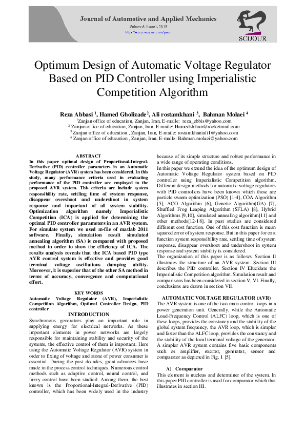 (PDF) Optimum Design of Automatic Voltage Regulator Based on PID Controller using Imperialistic ...