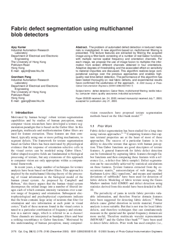 (PDF) Fabric defect segmentation using multichannel blob detectors