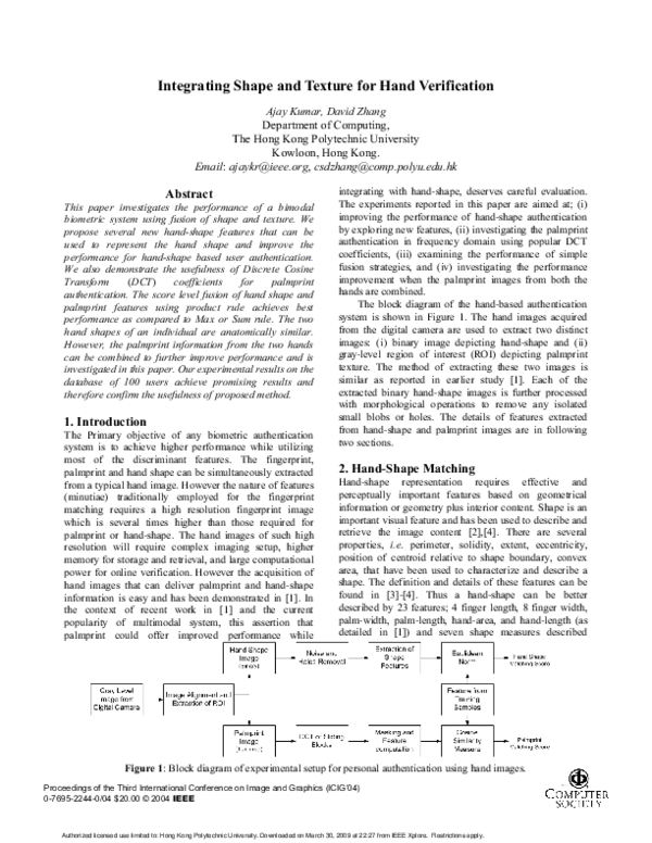 (PDF) Integrating Shape and Texture for Hand Verification