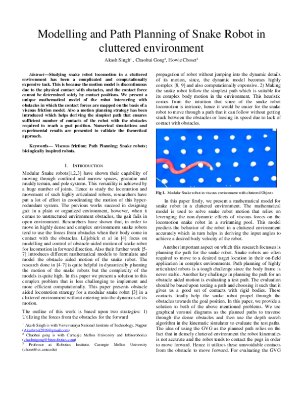 (PDF) Modelling and Path Planning of Snake Robot in cluttered environment