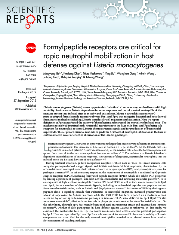 (PDF) Formylpeptide receptors are critical for rapid neutrophil ...