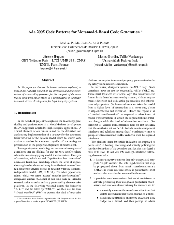Pdf Ada 2005 Code Patterns For Metamodel Based Code Generation
