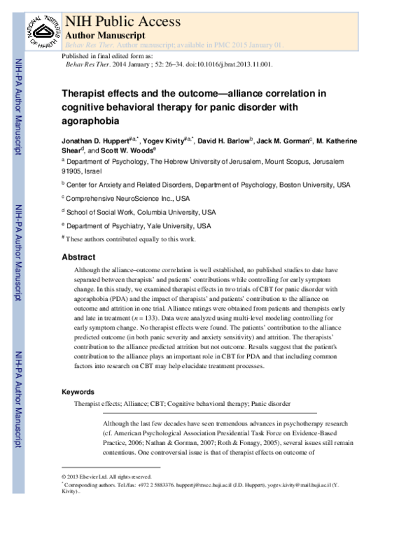 (PDF) Therapist effects and the outcome–alliance correlation in cognitive behavioral therapy for ...
