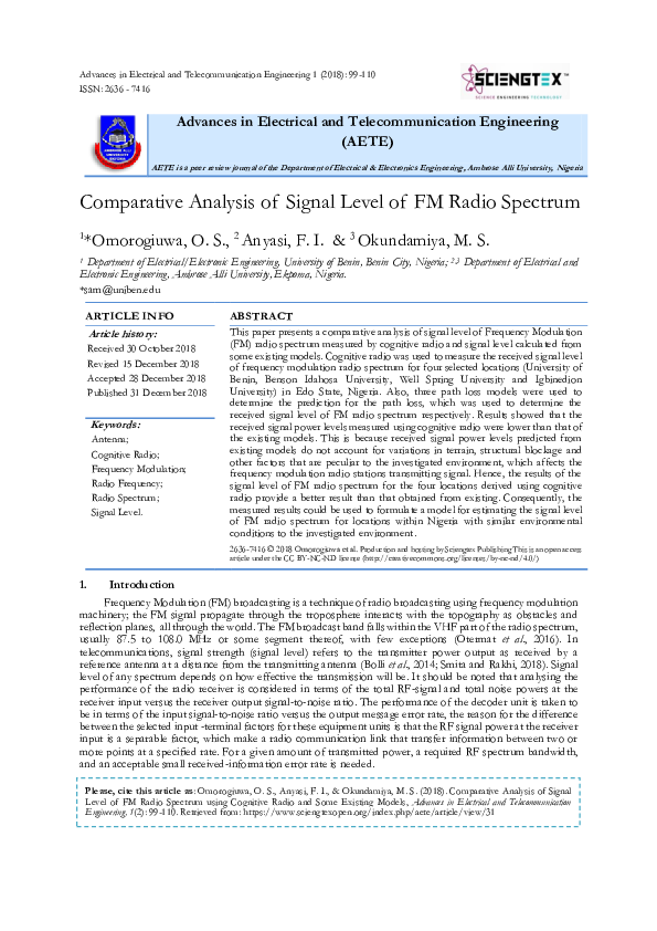 (PDF) Comparative Analysis of Signal Level of FM Radio Spectrum