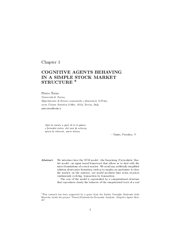 (PDF) Cognitive Agents Behaving in a Simple Stock Market Structure