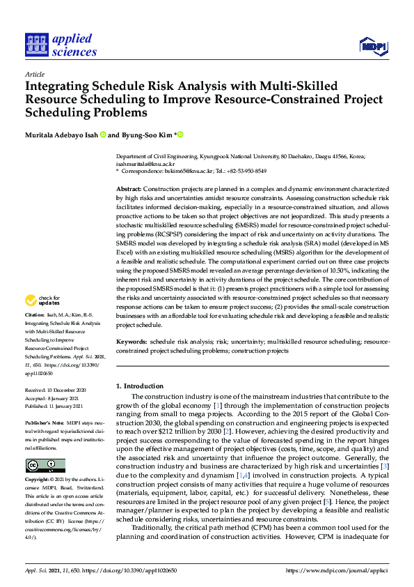 (PDF) Integrating Schedule Risk Analysis with Multi-Skilled Resource Scheduling to Improve ...